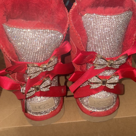 UGG | Shoes | Red Suede Boots Ugg Boots Wit Crystals With Bows | Poshmark
